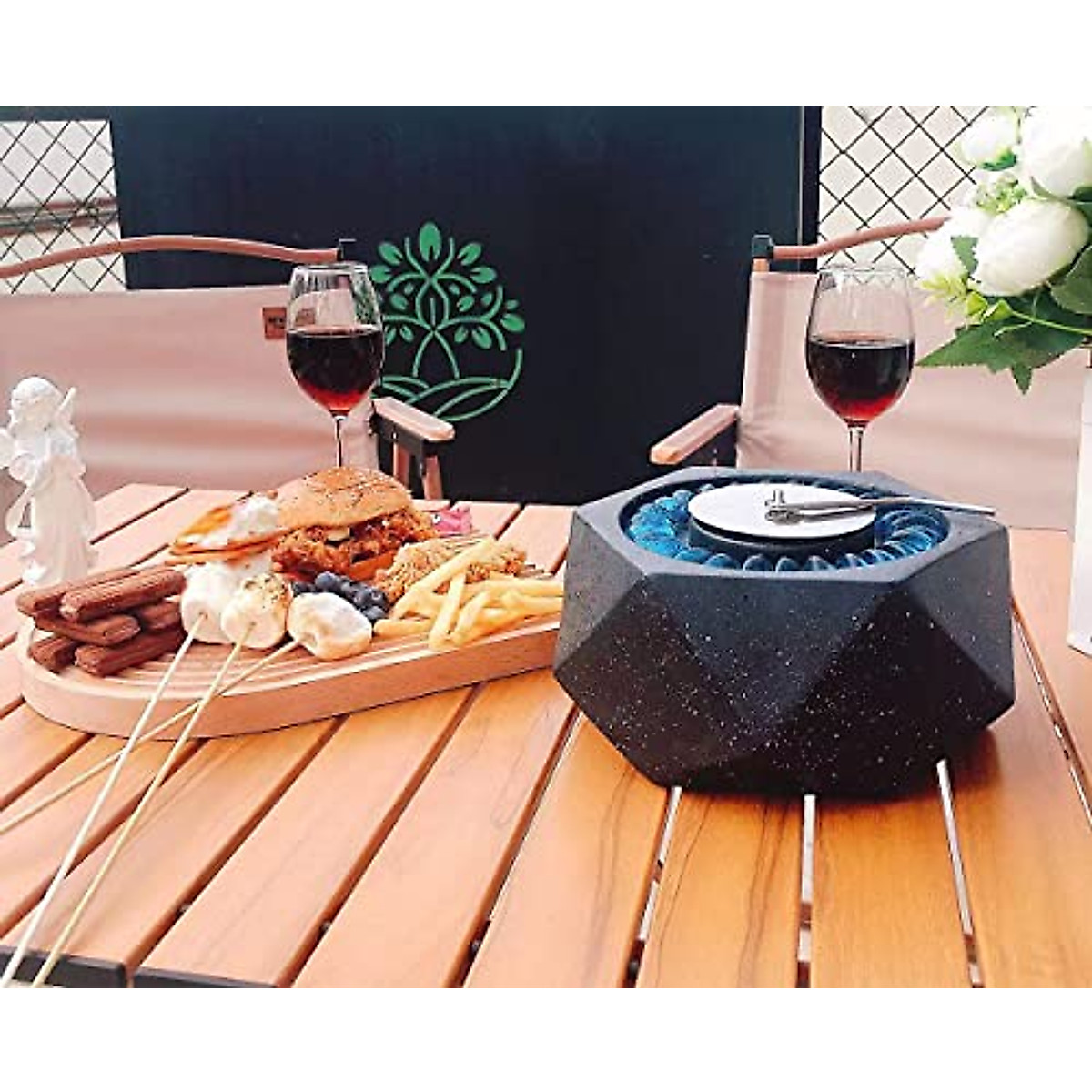 Tabletop Fire Pit Bowl Indoor Outdoor for Smores,Table Top Fire Pit Bowl,Table Top Firepit for Outside Patio, Mini Indoor Fire Pit Ethanol,Portable Tabletop Fireplace, Smokeless (Black (Hexagon))