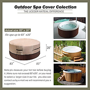 UCEDER Round Waterproof Hot Tub Cover -Outdoor Spa Cover Cap(Actual Size 85''x20'' Fit 83''x 20'') 600D Heavy Duty Polyester Hot Tub Cover Protector(Brown)