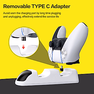 Controller Charging Station, SEVENKA Charger Dock, Fast Charging Stand with USB Type C Converter Compatible with PlayStation 5/PS5 Dualsense Controller, Dual USB C Fast Charging for Dual Controller