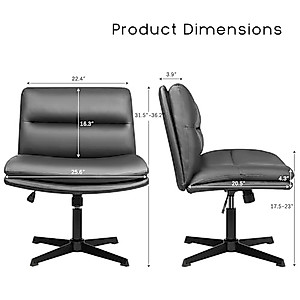 PUKAMI Armless Office Desk Chair No Wheels,PU Padded Modern Swivel Criss Cross Legged Chair,Height Adjustable Wide Seat Computer Task Chair for Home Office,Mid Back Accent Vanity Chair (Grey)