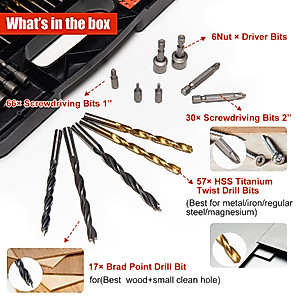ETERNA Drill Bit Set, 246 PCS Titanium HSS Drill Bit Kit Screwdriver Bit Kit, with Carry Case for Metal, Masonry, Wood, Plastics Cement Drilling