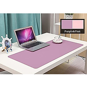 Large Desk Pad Mouse Pad, 35.4x15.75 Inches Non-Slip PU Leather Desk Mouse Mat Waterproof Desk Pad Protector Gaming Writing Mat for Office Home Desks (Pink+Purple)