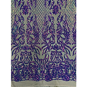 Phoebe Iridescent Purple Sequins on Nude Mesh Lace Fabric by The Yard - 10062