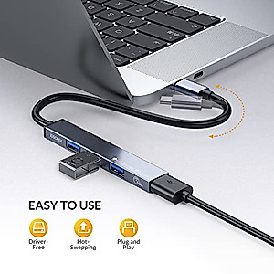 iDsonix USB Hub, Aluminum 4-Port PS4 USB 3.0 Data to USB Hub Adapter (Ultra-Slim) USB C Splitter for Laptop Compatible with PC,MacBook Air, Mac Pro/Mini, Surface Pro, Flash Drive, Mobile HDD and More