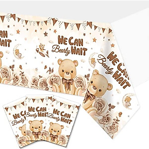GREHUMOR Bear Baby Shower Decoration- 3Pcs Plastic We Can Bearly Wait Tablecloth Neutral Bear Theme Party Table Cover for Baby Birthday Party , Boy or Girl Baby Shower,Gender Reveal Party Supplies