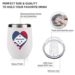 U.S.A. State of Arkansas Flag Heart Funny Wine Tumbler 12 Oz Stainless Steel Insulated Mug Double Wall Water Cup with Lid