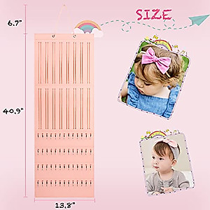 HUHYNN Headband and Hair Bow Holder for Baby Girl, Hanging Newborn Headband Organizer with 52 Hooks for Wall, Room, Door or Closet (Pink)