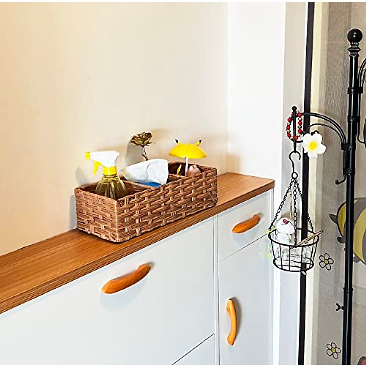 3 Section Toilet Paper Tray Basket, Toilet Tank Waterproof Storage Baskets, Rustic Farmhouse Bathroom Decor, Organizer for Bathroom, Wicker Organizer for Bathroom Home Washroom (Light Brown)