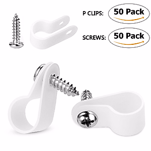 LOKMAN 50 Pack 1/4 Inch Rope Light P-Style Mounting Clips with Compatible Stainless Steel Pan Head Phillips Screws