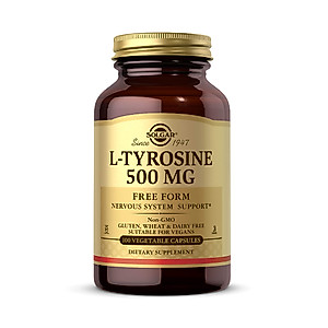 Solgar L-Tyrosine 500 mg, 100 Vegetable Capsules - Brain & Nervous System Support - Vegan, Gluten Free, Dairy Free, Kosher - 100 Servings