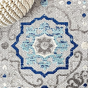 JONATHAN Y AMC101A-8 Mediterranean Medallion Indoor Outdoor Area-Rug Bohemian Floral Easy-Cleaning High Traffic Bedroom Kitchen Backyard Patio Porch Non Shedding, 8 X 10, Blue/Gray