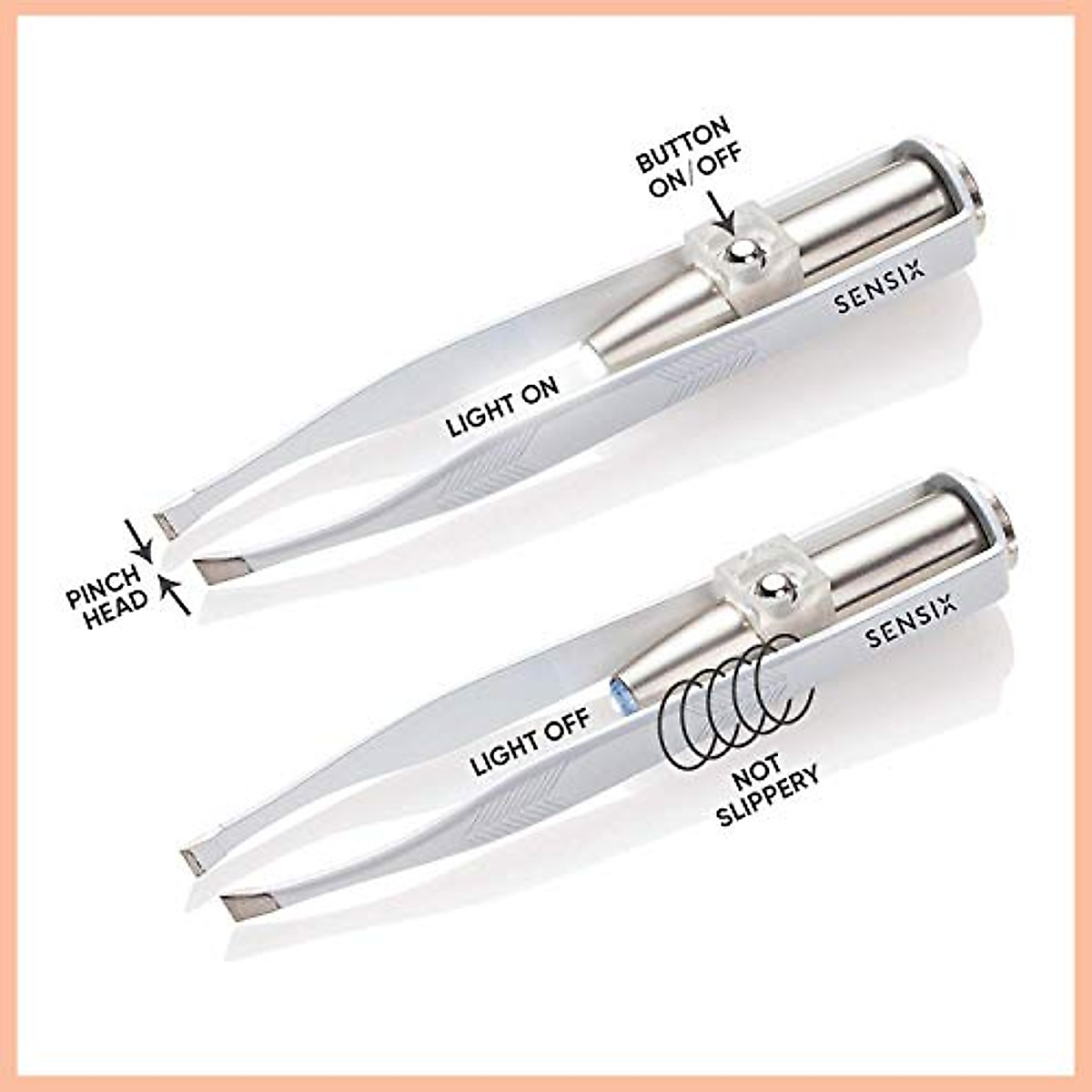 Sensica ‘Lumi’ Tweezers with Light - Precision Slant Tip Eyebrow Tweezers for Women with Finest Point Grip for Professional Results - Accurate, Durable, Hygienic