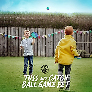 Kicko Toss and Catch Ball Game - 1 Set - Purple and Teal - Paddle Balls with Catcher Mitts, Hard and Soft Tennis Balls, and Travel Case - for Kids Indoor or Outdoor Team Sports, Backyard or Beach