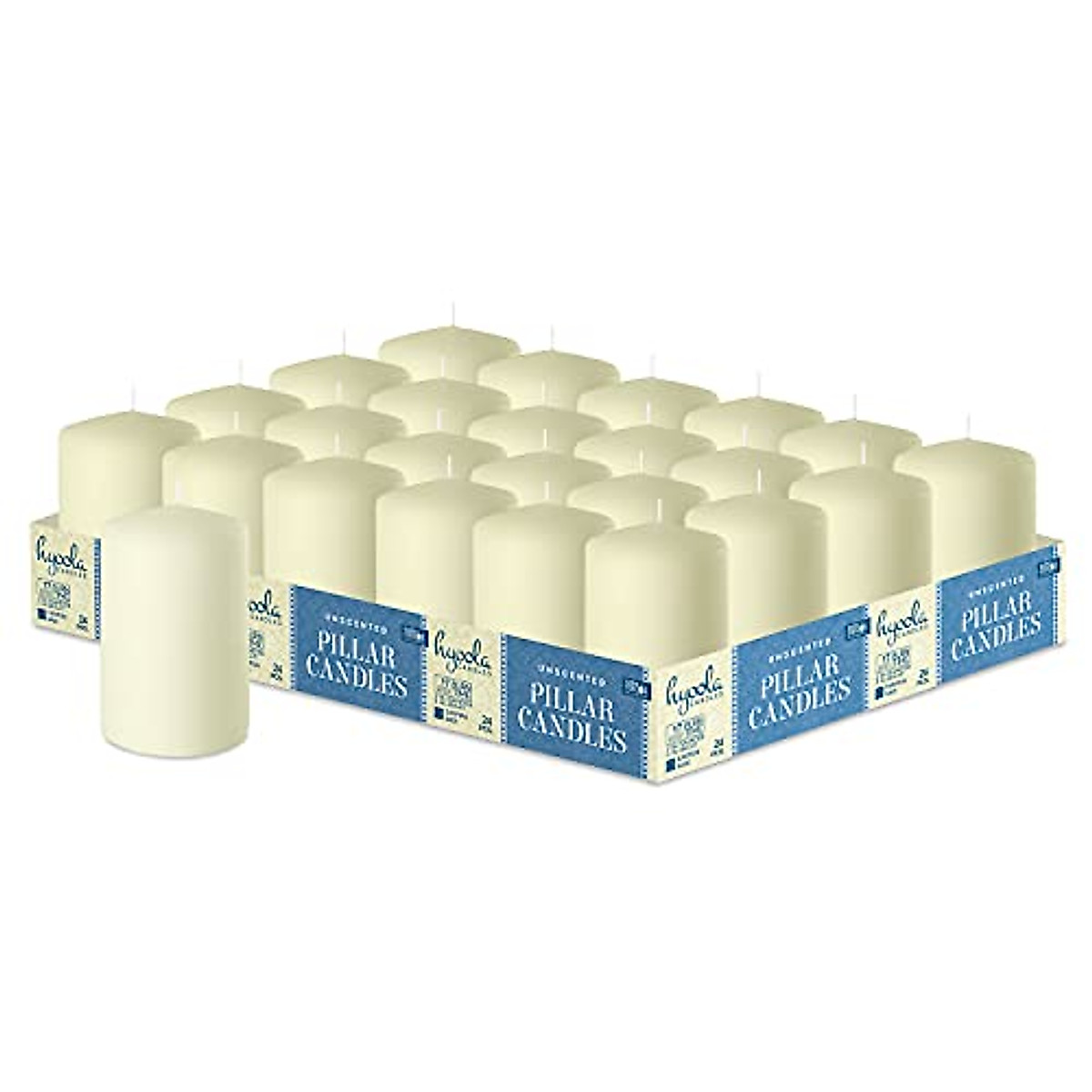 HYOOLA Ivory Pillar Candles 2x3 Inch - 24 Pack Unscented Bulk Pillar Candles - European Made