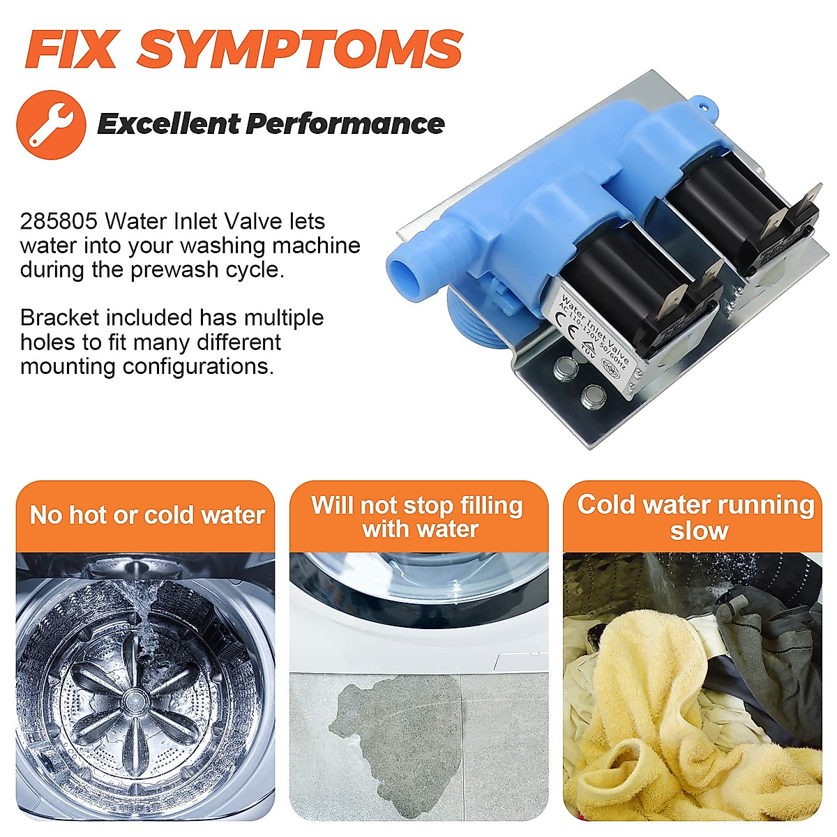 𝟮𝟬𝟮𝟱 𝙐𝙥𝙜𝙧𝙖𝙙𝙚 285805 Washer Water Inlet Valve with Mounting Bracket - Suitable for Whirlpool Kenmore Kitchen-Aid Washer - Replaces 292197 3349451 3354565 KAWS850JQ4 LSQ8243HQ0 7MLSC9545JQ2