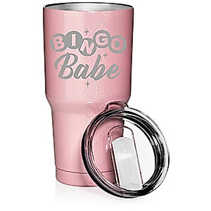 30 oz Tumbler Stainless Steel Vacuum Insulated Travel Mug Cup Bingo Babe (Pink Glitter)