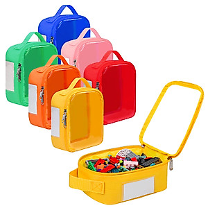 Partreko 6 Pack Toy Storage Bag with Clear Window, Name Tag& Manual Pocket, Multicolor Toy Organizer Case for Lego Bricks, Board Games, Building Blocks, Puzzles (Portable Small Carrying Size)