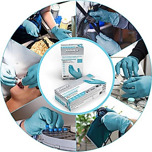 AMMEX Blue Nitrile Exam Gloves, Case of 1000, 3 Mil, Size X-Large, Latex Free, Powder Free, Textured, Disposable, Non-Sterile, Food Safe, APFN48100