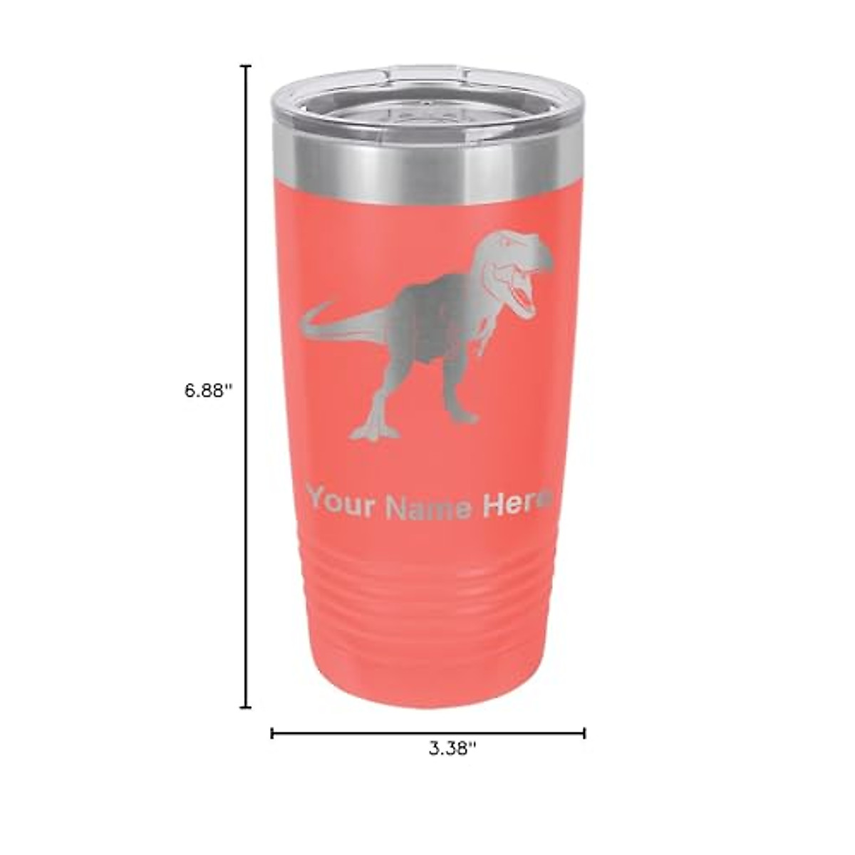 LaserGram 20oz Vacuum Insulated Tumbler Mug, Tyrannosaurus Rex Dinosaur, Personalized Engraving Included (Coral)