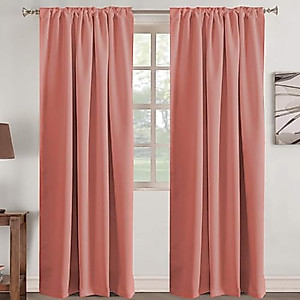 Turquoize Coral Blackout Curtains for Bedroom 84 Inch Long Window Treatment Blackout Curtains for Girls Bedroom Back Tab/Rod Pocket Draperies Soundproof Thermal Bedroom Curtains, 52" W x 84" L, Coral