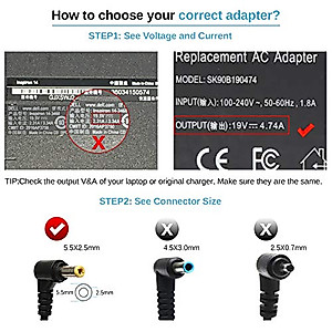 90W AC Laptop Adapter Charger for Asus K52F K53E K55A K55N U56E X550 X550CA X550L X550LA X551C X551CA X551M X551MA X551MAV X751MA ADP-65JH BB EXA0703YH ADP-65GD B Power Supply Cord