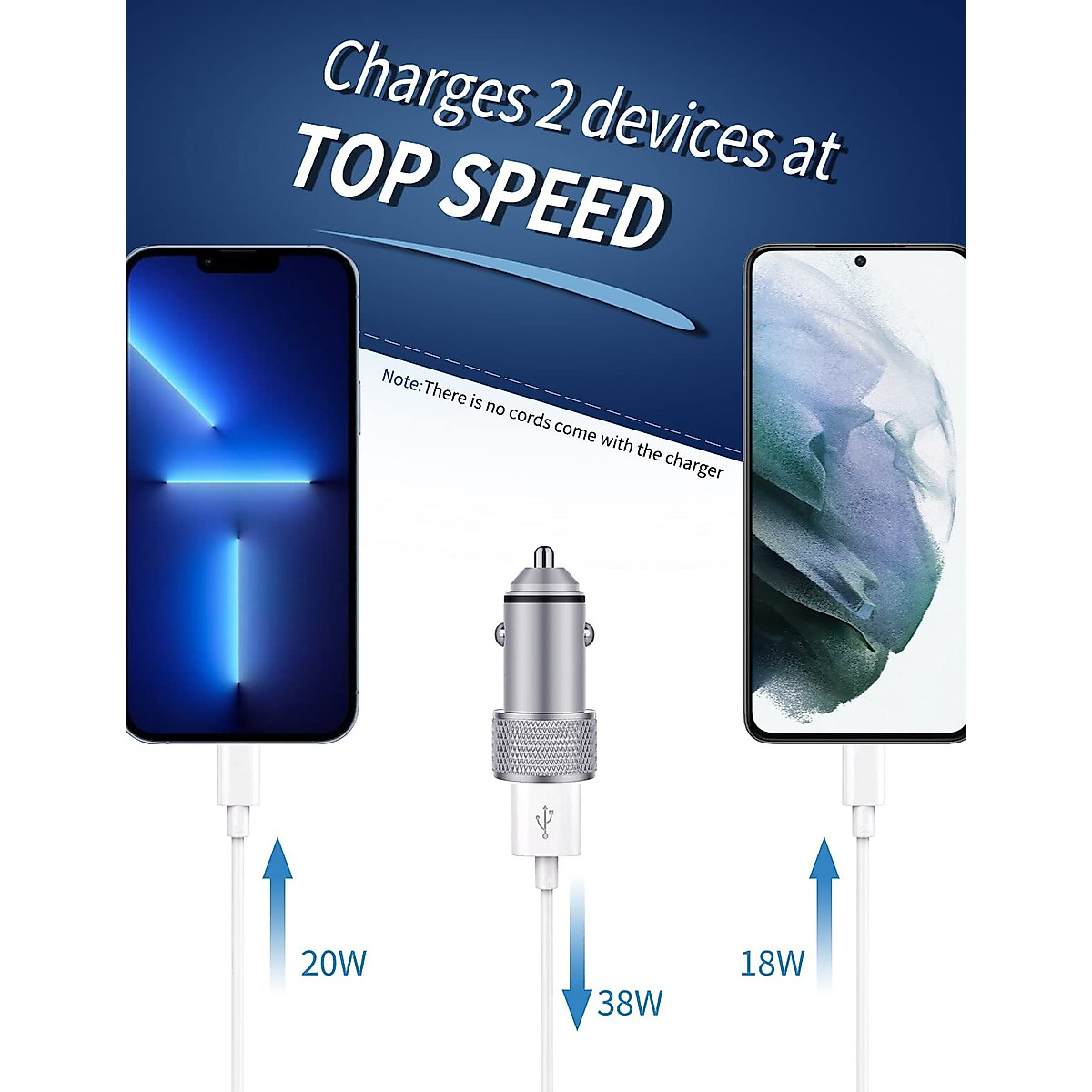 [2Pack] Cynemo Fast Car Charger for iPhone 13 12 11, 38W Dual Port 20W USB C Car Charger Adapter Power Delivery Metal Mini Cigarette Lighter PD QC3.0 Quick Charger for iPhone Samsung Galaxy Devices