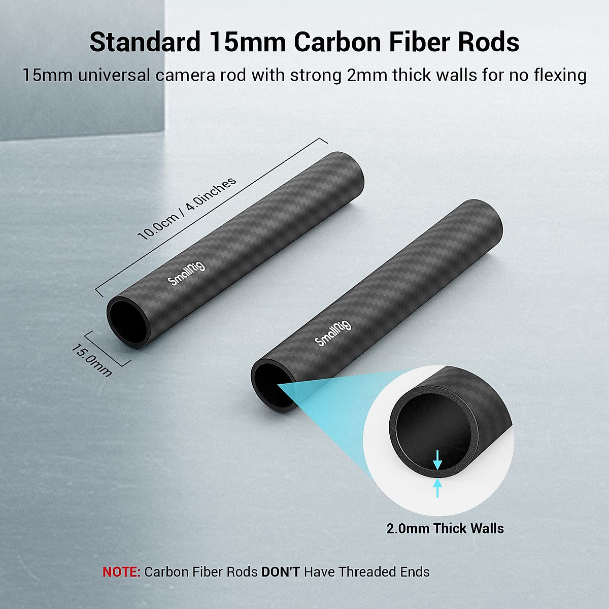 SmallRig 15mm Carbon Fiber Rods (4 Inch) for 15mm Rail Support System - 1871