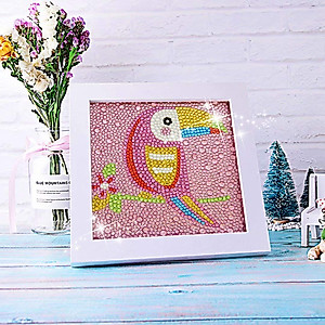 OLLULL Kids Diamond Painting Mosaic Sticker Art Kits with Wooden Frame Parrot