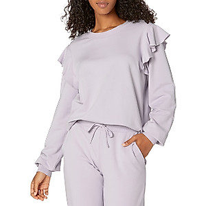 The Drop Women's Ruby Ruffle Sleeve Crewneck Sweatshirt, Dusty Purple, S