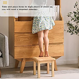 Aibiju Toddler Step Stool, Mini Table Desktop Shelf, Wooden Stool 11.5 * 11.5 * 10.6inch, Natural Wood Kitchen Step Stool, Small Short Stool for Kids and Adults, Natural Wood Color JPRF-1352