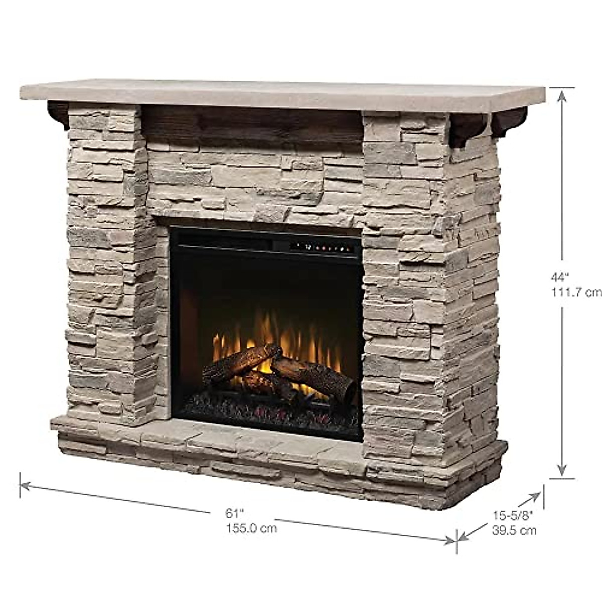 Dimplex Featherston Electric Fireplace with Mantel Surround Package | Pine with Gray Stone-Look Mantel Shelf, Includes 28" Electric Fireplace - Model #GDS28L8-1152LR