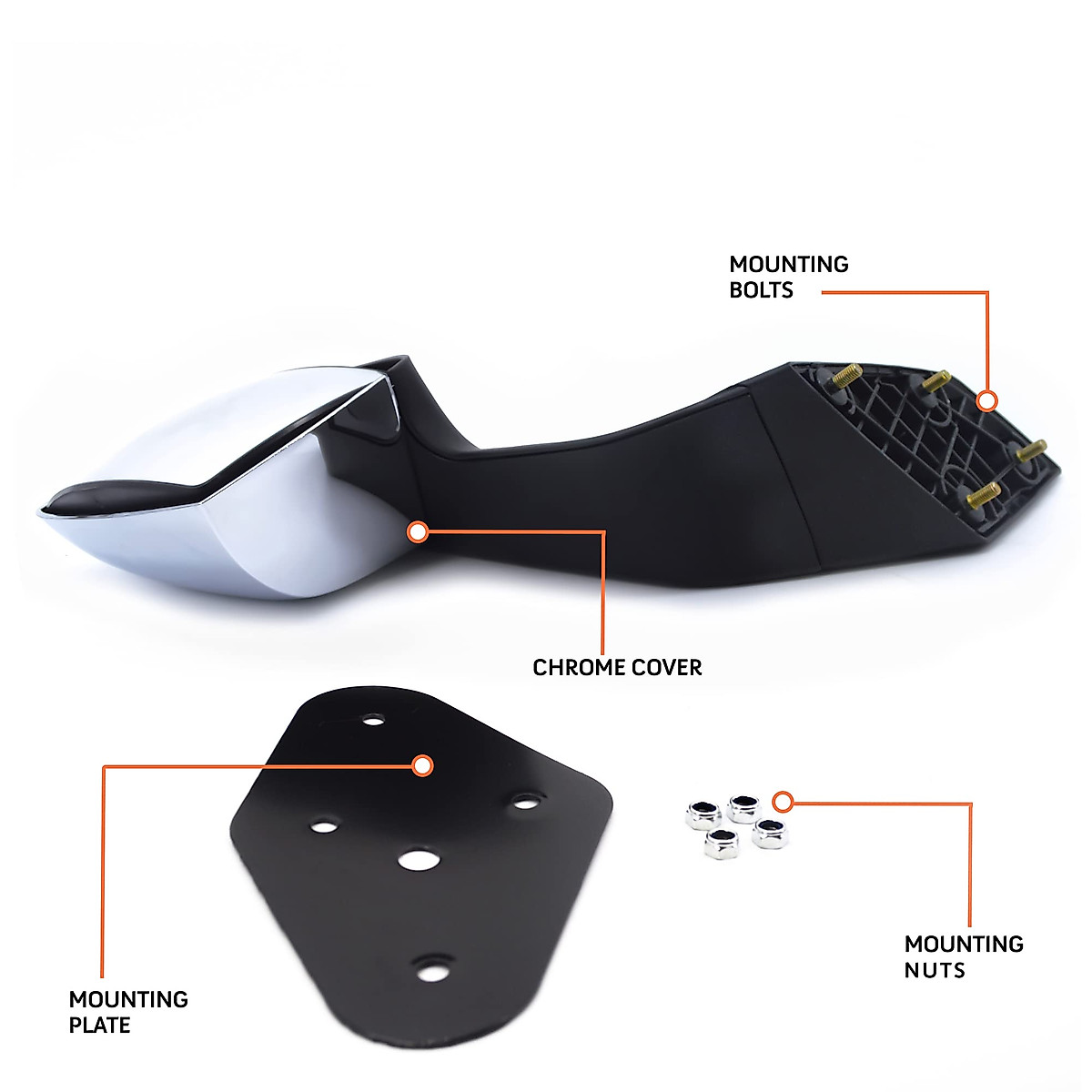 TORQUE Chrome Hood Mirror Replacement for 2004-2017 Volvo VNL Semi Trucks with Mounting Plates Driver Left Side LHD Passenger Right Side RHD (TR009-R TR009-L)