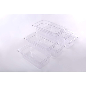 Hakka 1/3 Size Polycarbonate Food Pans,2.5"Deep Clear Steel Steam Table Pans Commercial Gastronorm Catering Food Containers for Restaurant, Hotel, Buffet,Party - Pack of 6