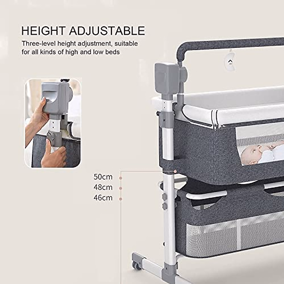 HSIKUML Music Baby Swings, Electric Baby Bassinet Bedside Sleeper Timing Rocking Crib, Baby Bassinet with Remote Control, 3-in-1 Adjustable Height Folding Baby Bed with Storage Basket (Color : Blue)