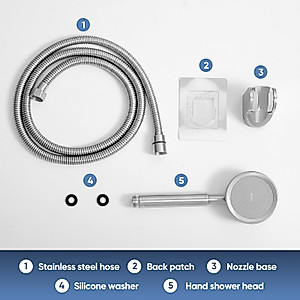 Handheld Shower Head Set High Pressure Stainless Steel High Flow Hand Shower Head with 59 Inch Hose and Bracket Brushed Finish