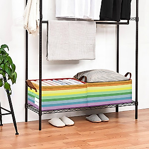 Boccsty Rainbow Stripe Pastel Dark Open Home Storage Bins Large Storage Basket Organizing Shelves Closet Toy Clothes Storage Bins Foldable Collapsible Storage Box for Shelves Nursery Office 1 Pack