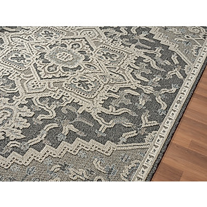 Nautica Home Living Room Area Rug 7' 10" X10 Textured Living Room Rug | Modern Home Décor | Westport Medallion Navy/Grey