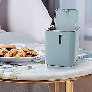 IMAVO Bathroom Accessory Set,4-Piece Bathroom Decor Set,Soap Dish,Soap Dispenser,Toothbrush Cup,Mini Trash Can with Lid,Bathroom Accessories Set Complete with Small Desktop Trash Can(Blue)