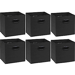 6 Pack - SimpleHouseware Foldable Cube Storage Bin with Handle, Black