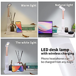 FSJITF LED Desk Lamps USB Charging Port,Table Lamps for Home Office,for iPhone/Android Study Reading Table Lights for Dormitory(Adapter not Included) (White)
