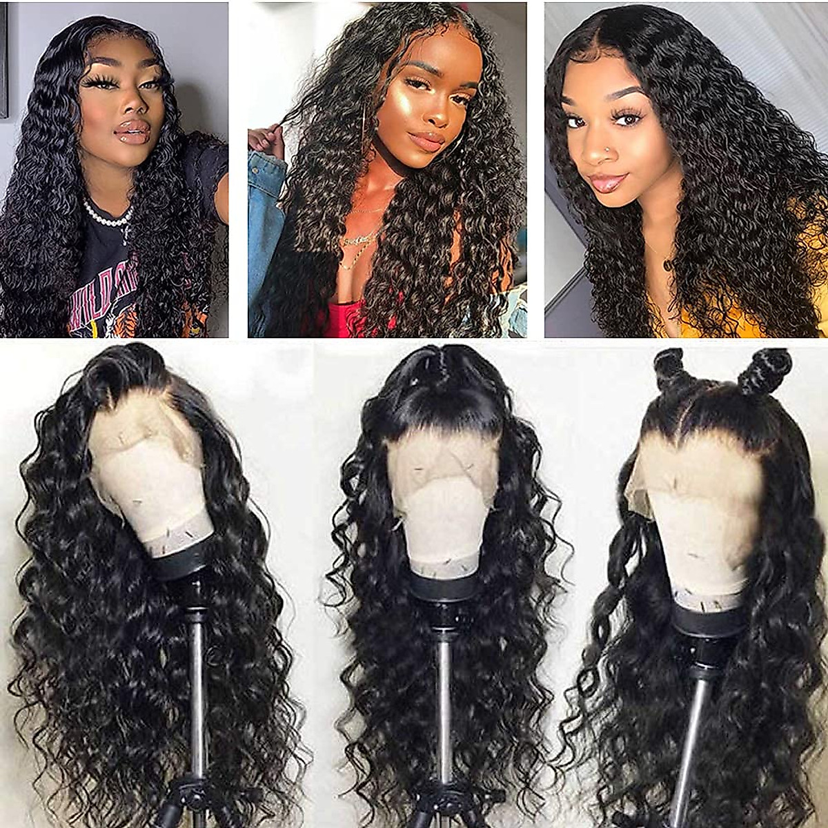 Kropan 30 Inch Water Wave Lace Front Wigs Human Hair Brazilian Virgin Human Hair 13X4 Lace Frontal Wig 180% Density Pre Plucked With Baby Hair Natural Black Wigs