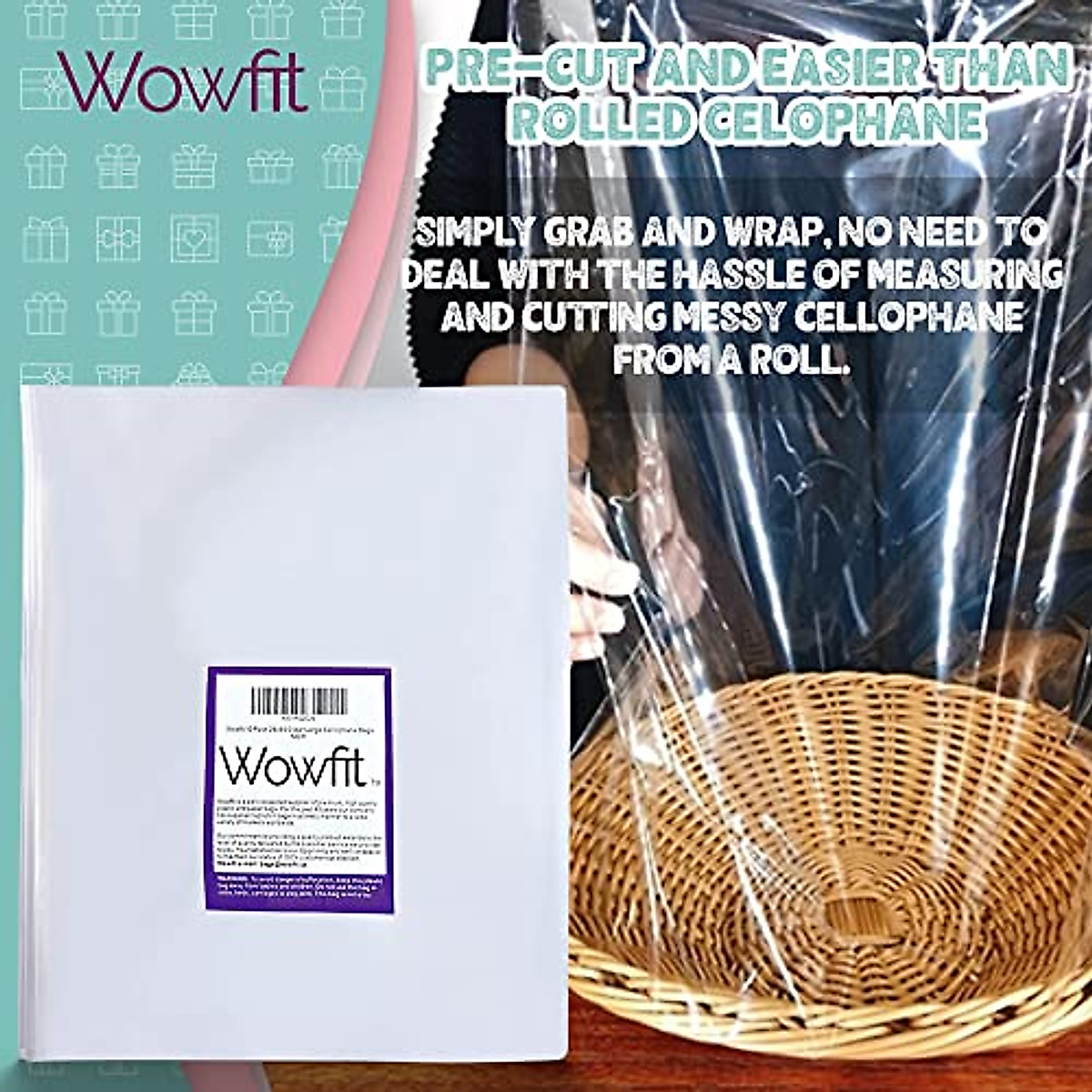 Wowfit Cello Bags,10 CT 24x30 inches Clear Cellophane Bags Perfect for Gift Baskets, Presents, Weddings, Bridal/Baby Showers and More (Flat, No Gusset, 24x30 inches, Not include Ribbon)