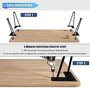 DonYoung Hairpin Legs 16", Coffee Table Legs Set of 4 Metal Furniture Legs, Mid Century Modern Style Table Legs for Nightstand Sofa Bench, Rubber Floor Protectors Included, Black