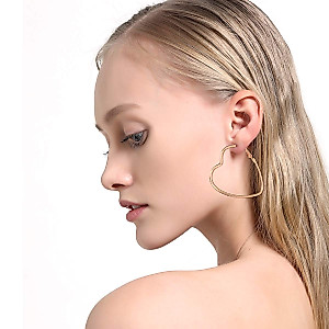 AIDSOTOU 10 Pairs Geometric Big Hoop Earrings 50mm-60mm Large Stainless Steel Square Star Heart Shaped Hoop Earrings for Women (Gold Silver)