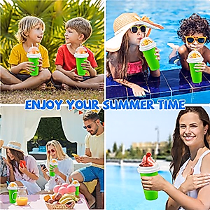 Slushy Maker Cup, TIK TOK Magic Quick Frozen Smoothies Cup, Portable Double Layer Slushy Maker Cup, Slushie Machine with Straw and Spoon, Ice Cream Maker for Kids and Family(Green)