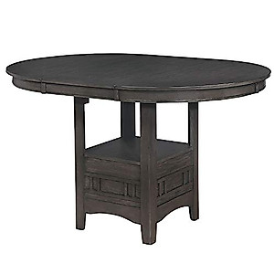 Benjara Round Counter Height Table with Pedestal Base and Extendable Leaf, Gray