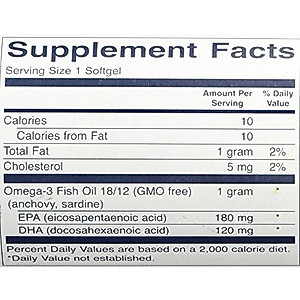 Swanson Omega 3 Fish Oil Supplement Heart Brain and Joint Support GMO-Free EFAs 180 mg EPA Plus 120 mg DHA 150 Softgel Capsules Lemon Flavor