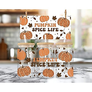 Pumpkin Spice Life 16oz Glass Cup with Bamboo Lid and Straw (Clear)