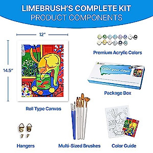 Limebrush DIY Paint by Numbers for Adults Beginner Set - Creative 12"x14.5" Unframed Rolled Canvas Adult Paint by Number Kit with Reusable Brushes, Acrylic Paints – The Cat with Red Fish