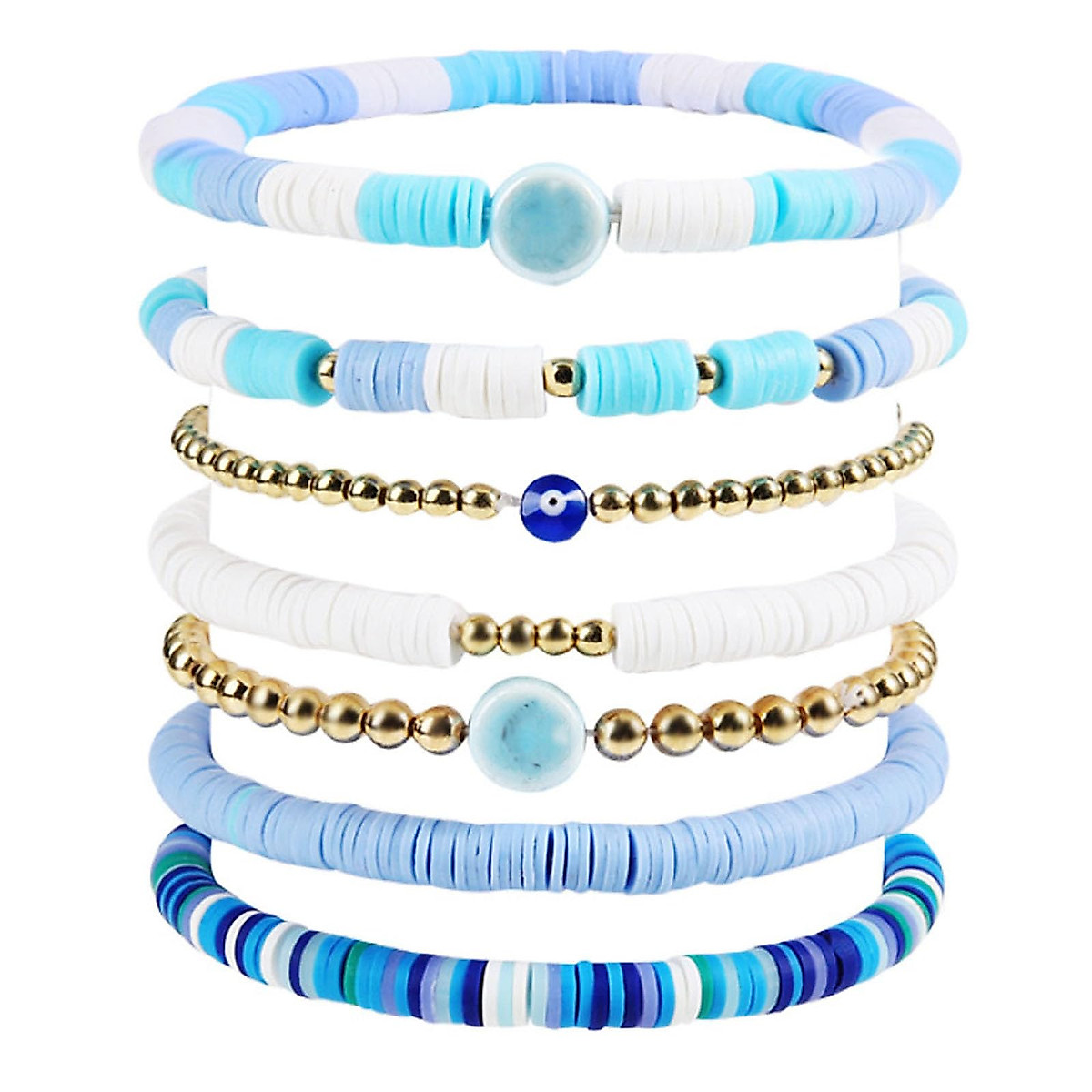 GIGB PBDK Preppy Heishi Bracelets Set Colorful Stretch Clay Pearl Stackable Beaded Bracelets Boho Y2K Beach Layering Bracelets Jewelry for Women